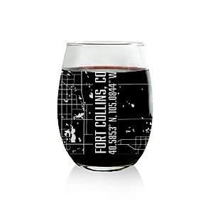 American Sign Letters Fort Collins Colorado City Map Stemless Wine Glass - Fort Collins Map Glass, Colorado Gift, Colorado Glass