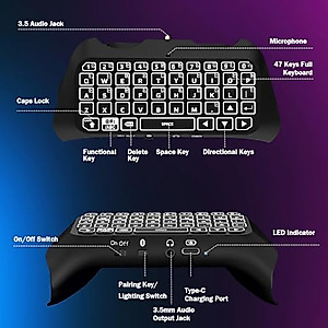 TiMOVO Multi-Color RGB Backlight Keyboard for PS5 Controller, Wireless Bluetooth Keypad Chatpad for PlayStation 5 Controller, Mini PS5 Game Keyboard Built-in Speaker with 3.5mm Audio Jack, Black