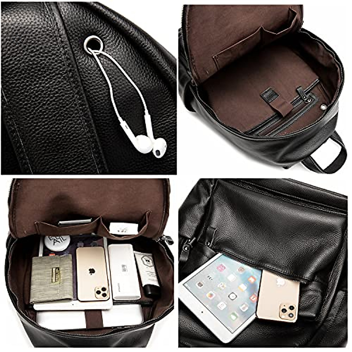 CPJ Genuine Leather Backpack Fits 15.6" Laptop Casual Daypack Schoolbag for Boys & Girls