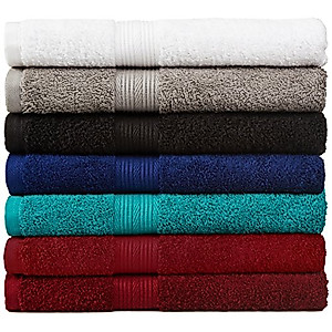 Amazon Basics 6-Piece Fade Resistant Bath towel, Hand and Washcloth Set - Crimson, 14.25" L x 10.85" W