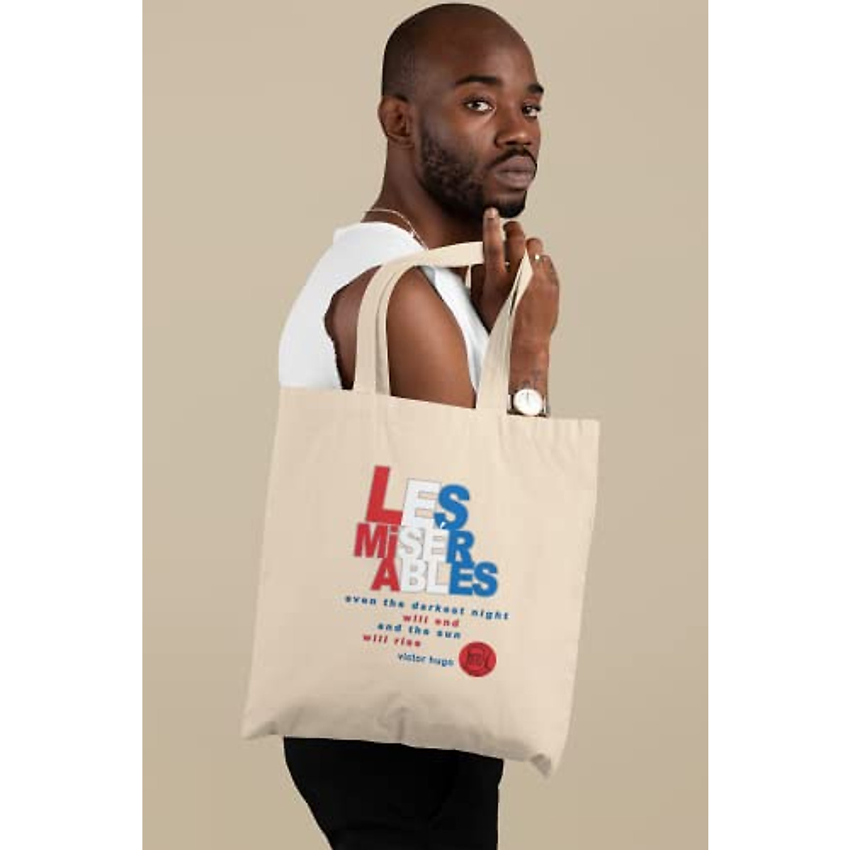 Les Miserables Victor Hugo Book Cover Art Black 15x15 inches Large Canvas Tote Bag Women