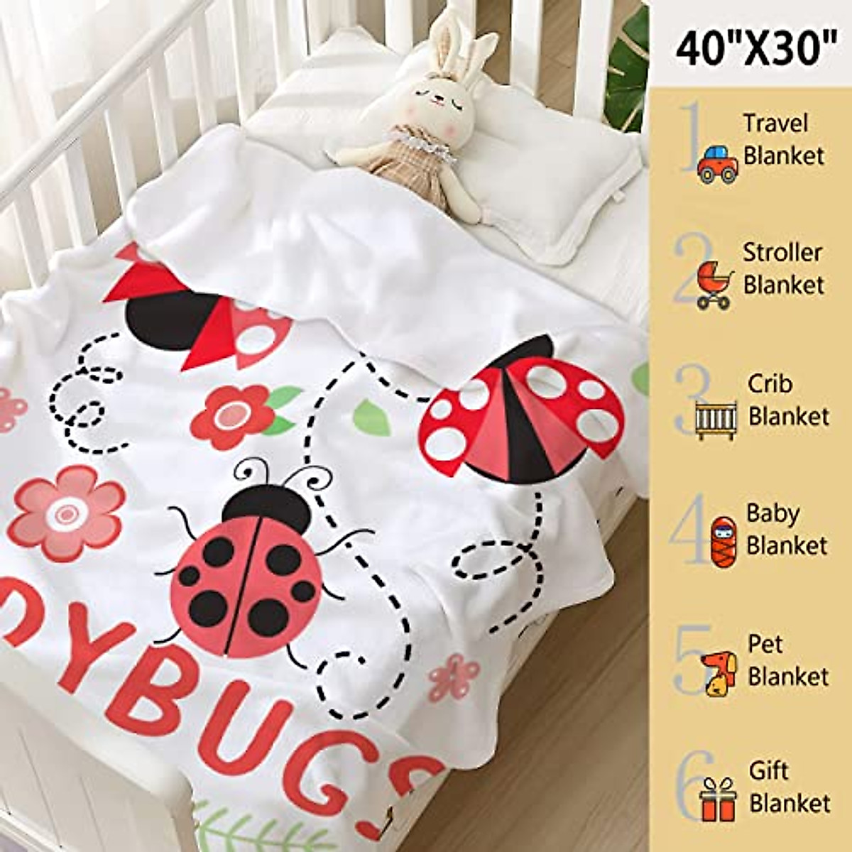 Ladybug Blanket Gifts for Women - Really Like Ladybugs Flannel Fleece Blanket- Red Ladybug Throw Blanket Super Soft Warm Cozy Bed Couch or Car Animal Lover Gifts to Kids Women 40"x30" for Pets