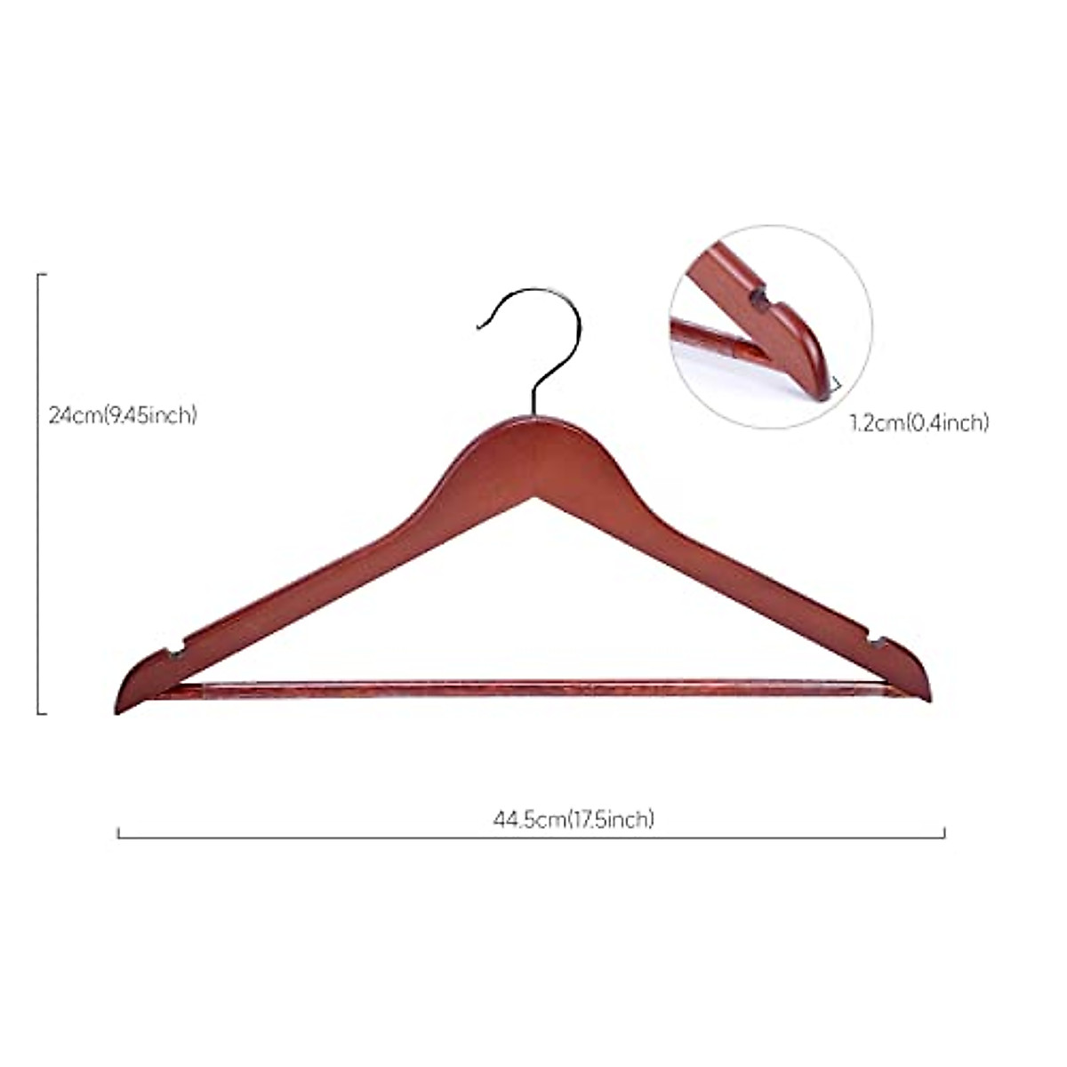 Nature Smile Wooden Suit Hangers 20 Pack Premium Solid Wood Coat Clothes Hangers with Non Slip Bar - Smooth Finish with 360° Swivel Hook and Smooth Notches for Camisole Jacket Pant Dress Cherry Color