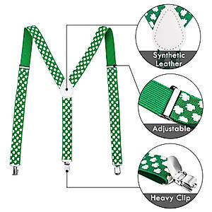 AMS St Patricks Day Suspenders Accessories Decor Women/Men' s Irish Green Party Decorations with a Bow-tie,a Tie,a Pair of Glasses (Set, Green)