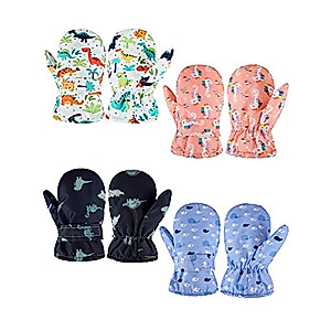 4 Pairs Kids Ski Mittens Gloves Waterproof Warm Snow Winter Mittens Gloves for Girls Boys Baby Toddlers Outdoor Activities (2-3T)