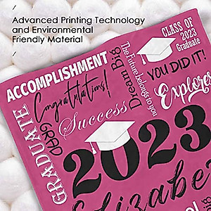 MyPupSocks Custom Graduation Blanket Class of 2023, Congratulations Grad Blanket Personalized Fleece Throw Dark Pink Blanket 2023 for Sister Daughter Granddaughter Bedroom Sofa Birthday Gifts 40x50