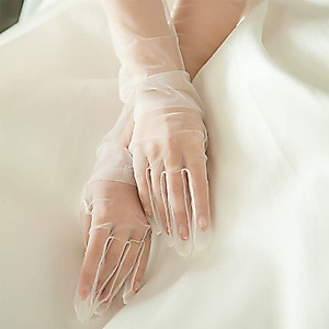 Aniler Women's 27'' Long Tulle Gloves Sheer Wedding Bridal Gloves Elbow Length Opera Party Gloves (Khaki)