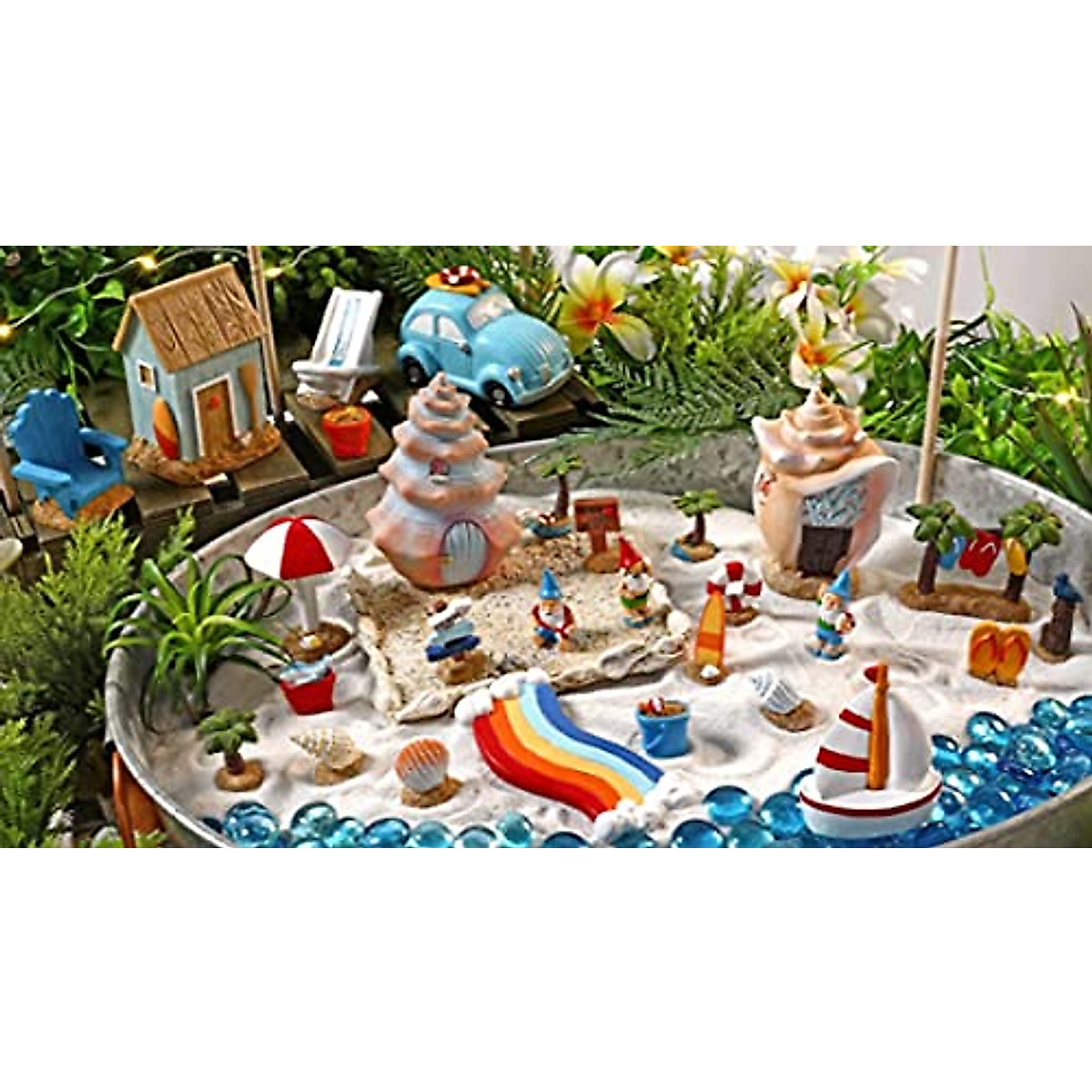 32 Pieces - Mini Fairy Garden Accessories Set Terrarium Kit Miniature Houses and Figurines Garden Decor Outdoor Village Scene Craft Kit (Beach Fairy Garden)