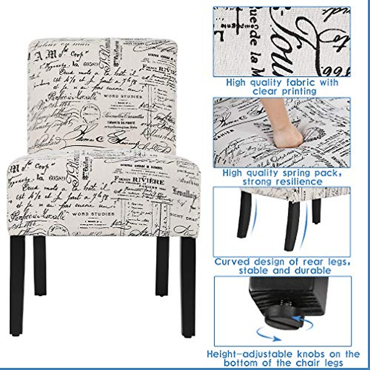 Accent Chair Dining Chairs Armless Chair for Living Room Armless Chair Modern Accent Chair Elegant Design Modern Fabric Living Room Chairs Set of 2 with Solid Wood Legs Home Furniture,White