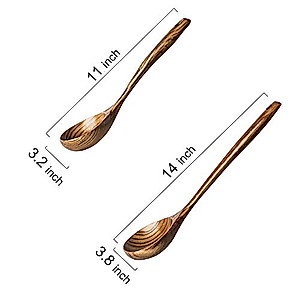 2 Pcs Wooden Spoon Ladle for Cooking Spoons-14 inch Long Kitchen Cooking Spoon & 11 inch Best Wood Spoons Large Deep Serving Spoons Soup Ladles Set