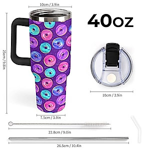 GSFHJKJW 40oz Galaxy Donuts Insulated Stainless Steel Tumbler with Handle Leakproof Water Bottles Travel Mug with Lid And Straw