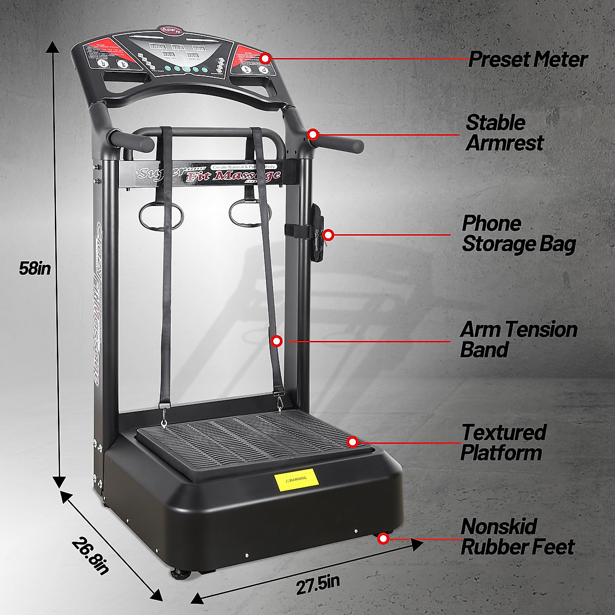 ps Vibrating Plate Exercise Machine, Whole Body Vibration Fitness Platform, Aerobic Training Fitness Vibration Equipment with Vibrating Pull Bands for Home Gym Workout、Family weight loss and body shap