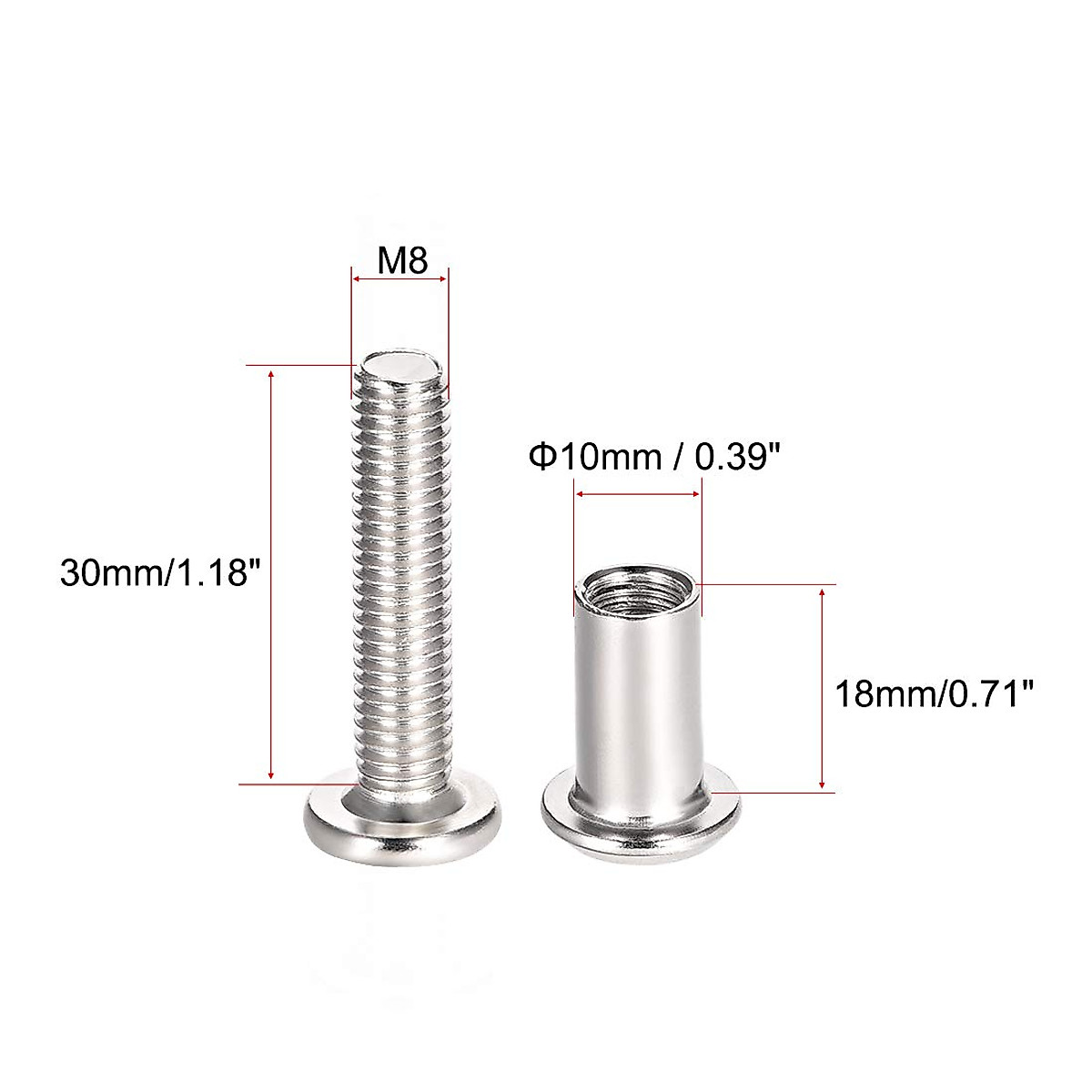 uxcell Screw Post Fit for 3/8"(10mm) Hole Dia, Male M8x30mm Belt Buckle Binding Bolts Leather Fastener Carbon Steel 5 Sets
