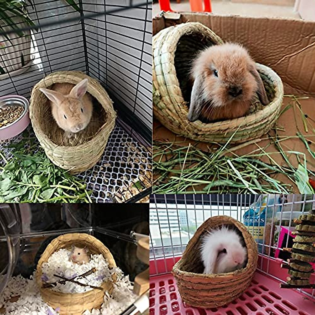 kathson Woven Pet hay Bed for Hamsters, Hand Crafted Grass House for Rabbits, Guinea-Pigs, Bunny and Cats (1ball+Bed)