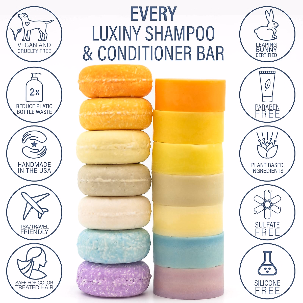 Luxiny Pina Colada Shampoo Bar for Dry Damaged Hair is Vegan, Sulfate free and Made in the USA. Get up to 60 washes at home or great as a travel shampoo.