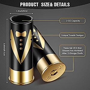 Groomsmen Tuxedo 12 Gauge Glasses Set with Poker Bottle Cap Opener Credit Card Size Bottle Opener Groomsmen Gifts Glasses for Wedding, Proposal, Birthday, Bridal Supplies(16 Pieces)