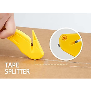 Safety Package Opener with Blades, T TOVIA SK2 Stainless Steel Concealed Blade Box Cutter with Tape Splitter (10 Pieces - Yellow)