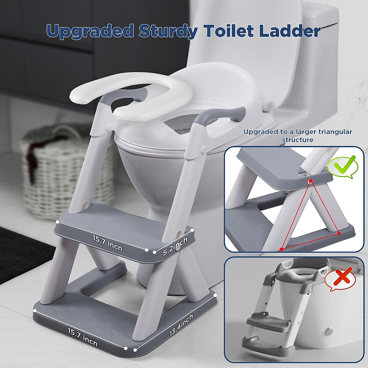 EzyWay Potty Training Seat with training stickers, upgraded Toddler training Seat for Kids Boys & Girls, 2 in 1 Potty Training Toilet for Kids with Splash Guard Anti-Slip Pad Step Stool (Gray)