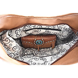 Western Style Fringe Conchos Leather Concealed Carry Purse Country Handbag Women Shoulder Bag Wallet Set (Brown)