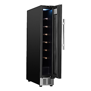 Equator 9 Bottle Wine Refrigerator with 7-Color LED Mood Lighting, Single-Zone, Freestanding/Built-in, Anti-UV Glass Door, 41°F-71.6°F Temperature Range, Touchpad Controls, Auto Defrost, 110V (Black)