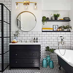 Bathroom Vanity Light, Wall Sconces 3 Lights Brass, Vintage Vanity Lighting Fixture, Over Mirror Light with Clear Glass Shades for Hallway, Kitchen, Living Room, Bedroom