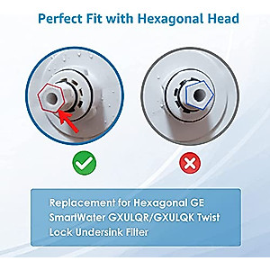 AQUA CREST GXULQR 2K Gallons Kitchen or Bath Replacement Filter, Replacement for Hexagonal Head GE SmartWater GXULQR/GXULQK Twist Lock Undersink Filter (Pack of 1)