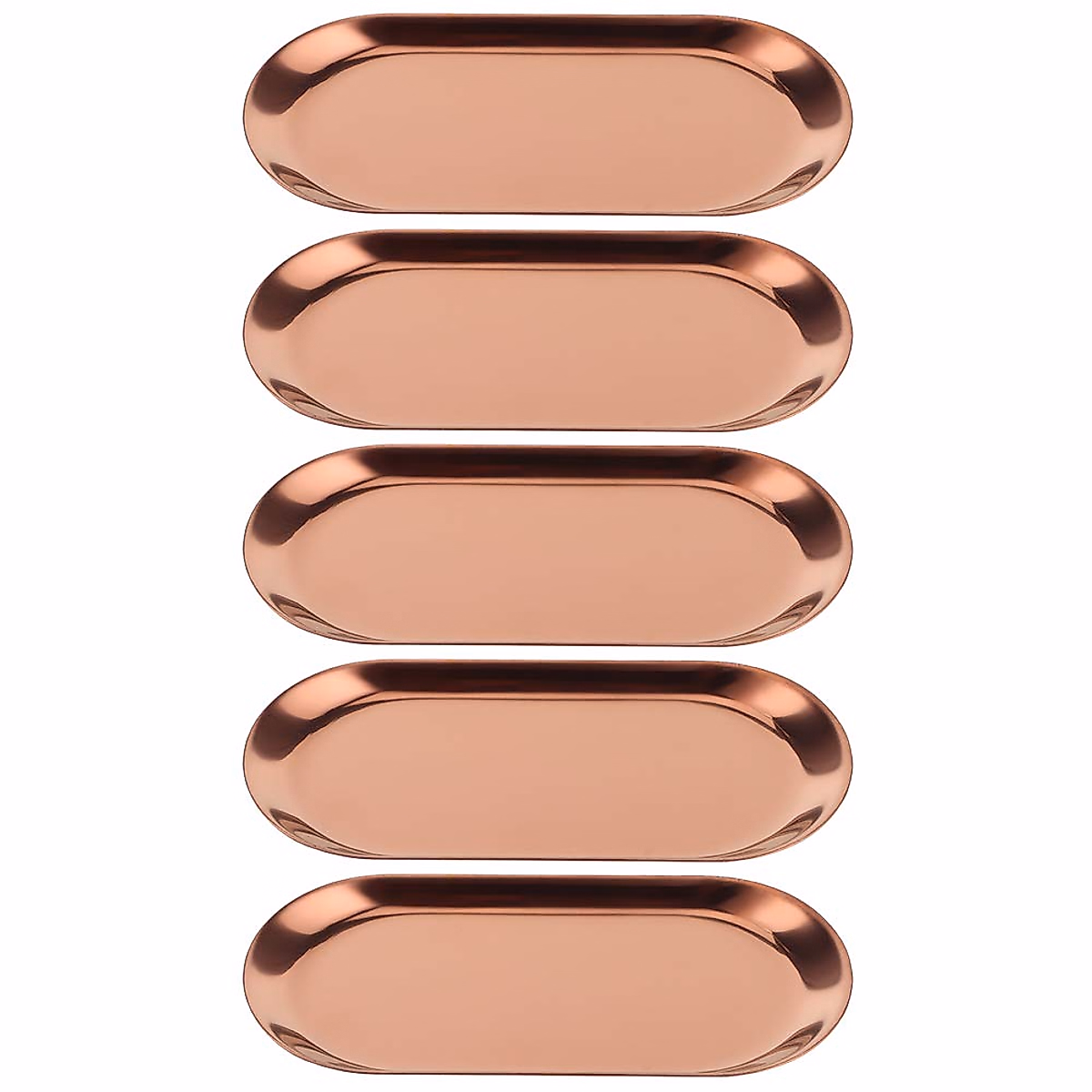 5pcs Stainless Steel Oval Shaped Towel Tray Cosmetics Jewelry Storage Tray Dish Plate (Rose Gold)