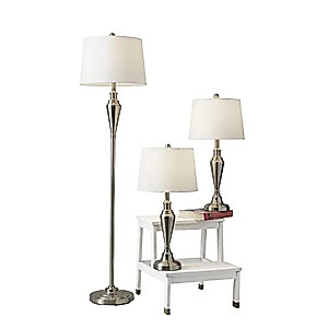 Adesso 1583-22 Glendale 3-Piece Floor Lamp Set, 59.5 in./25.5 in., 150W, Brushed Steel/White, 3 Antique Lamps
