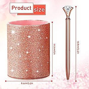 BBTO Rose Gold Pen Holder with 6 Pcs Bling Diamond Pens, Pencil Cups for Desk Glitter Bling Desk Organizer Makeup Brush Holder for Women Girls Classroom Offices Home, Rose Gold