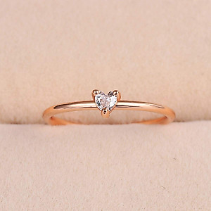 hsiyyecg Women's Heart-Shaped CZ Crystal Ring in Rose Gold Minimalist, Delicate Plain Band Knuckle Stacking Midi Jewelry (US Size 10)