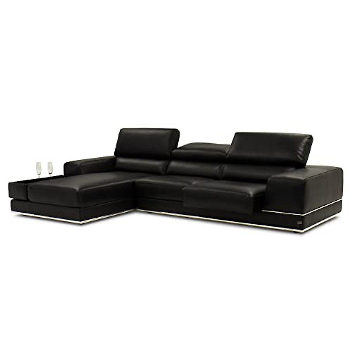 ZURI Encore Black Leather L-Shaped Sectional with Adjustable Headrests - Left Chaise