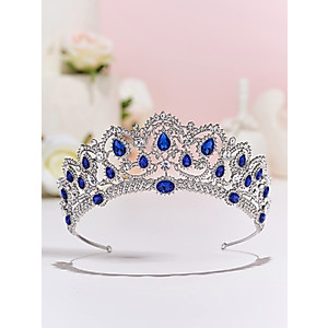 SWEETV Crystal Wedding Tiara for Bride Rhinestone Princess Crown for Women, Olivia Quinceanera Crown Bridal Costume Jewelry Hair Accessories, Blue