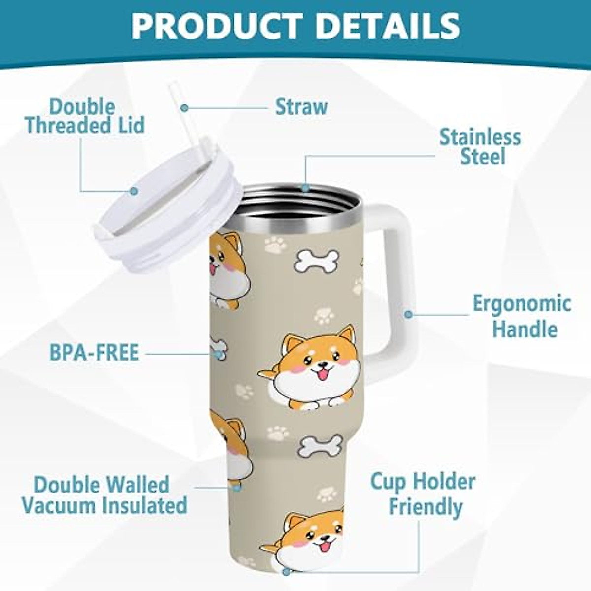 RPLIFE Adorable Cartoon Dogs Sage 40 Oz Tumbler, Stainless Water Bottle, Insulated Coffee Tumbler