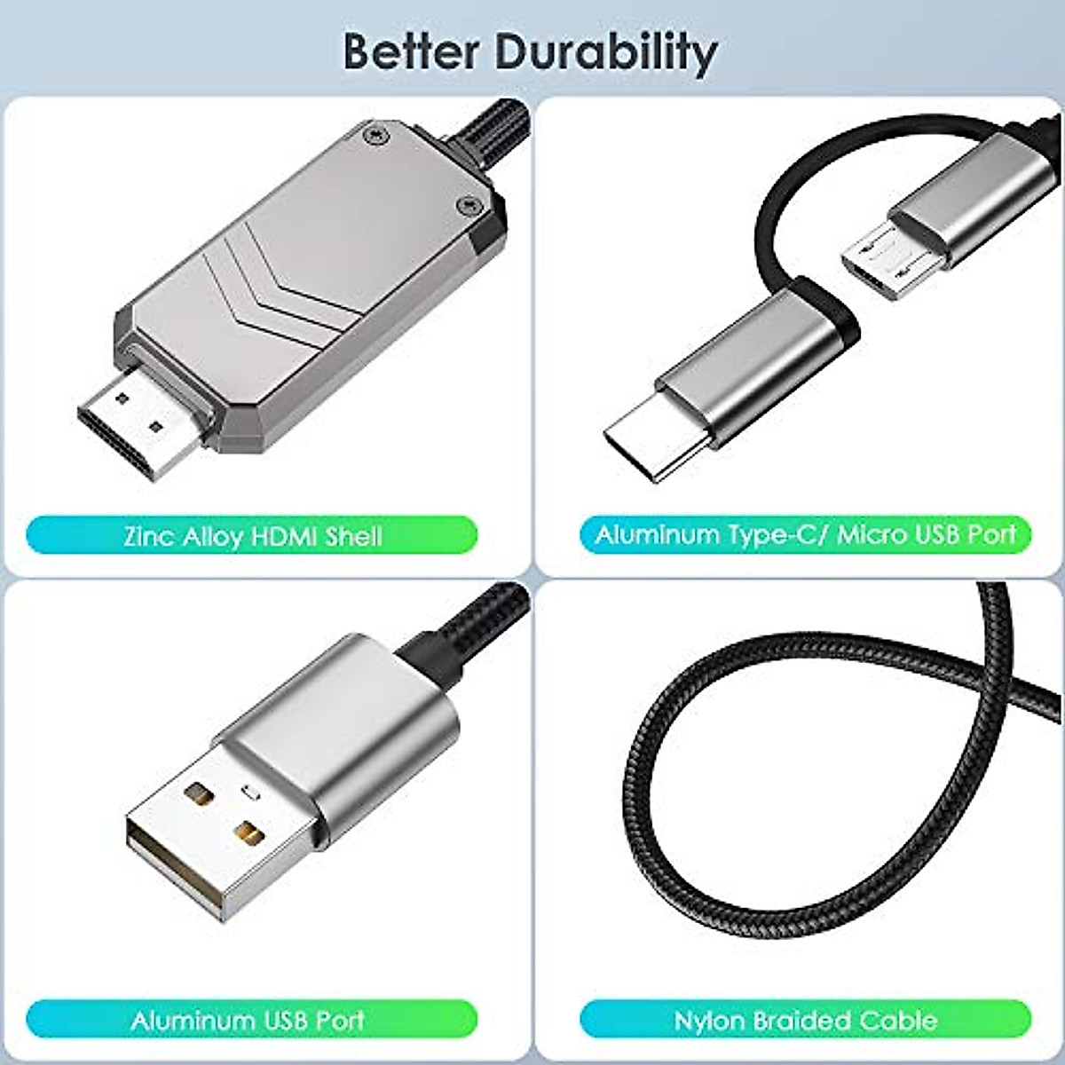 Renkchip 2-in-1 USB C/Micro USB to HDMI Cable for All Android Phone, 6.6ft MHL to HDMI Adapter 1080P HD HDTV Mirroring &Charging Cable to TV/Projector/Monitor