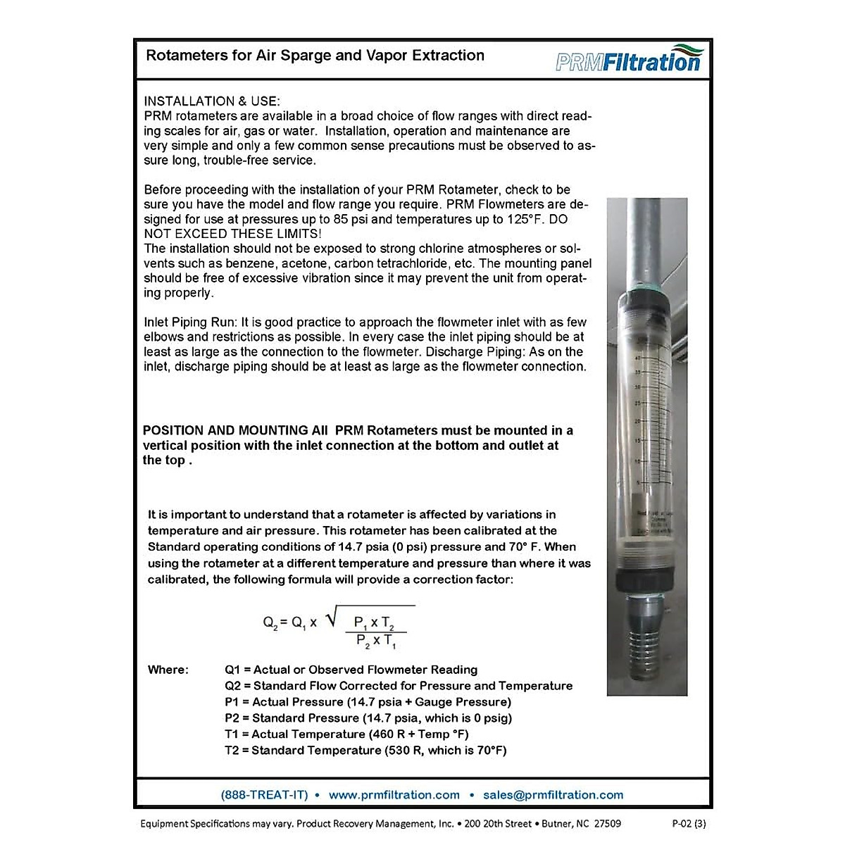 PRM FMDFG03 0.3-3 SCFM Air Rotameter Flow Meter, 1/2 Inch Female NPT Connection, Acrylic Body with PVC End Tails, Viton Seals, UV Resistant, Max Pressure 85 PSIG, Max Temperature 125°F