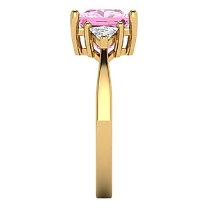 Clara Pucci 2.3ct Princess cut 3 stone Solitaire Pink Simulated Diamond Proposal Designer Wedding Anniversary Bridal Ring 14k Yellow Gold