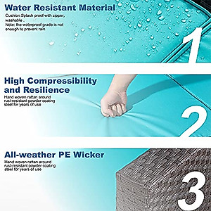 Walsunny 7 Pieces Patio Outdoor Brown Rattan Furniture Conversation Sets, All Weather Sectional Sofa Manual Weaving Wicker with Washable Couch Cushion & Tea Table (Blue)