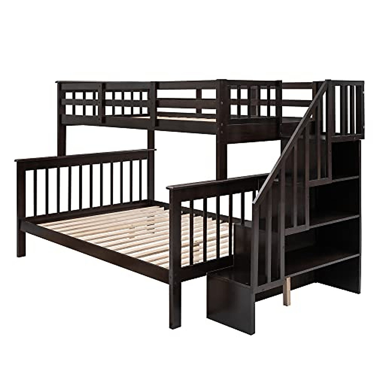 DEYOBED Twin Over Full Wooden Bunk Bed with Storage Stairway for Kids Teens Adults