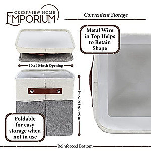 CreekView Home Emporium Fabric Cube Storage Bins 4 Pack - 10 x 10in White/Gray Foldable Storage Cubes for Organization