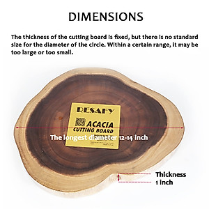 Resafy Round Cutting Board(Dia. 12~14 inch), Exquisite Non-Splicing Acacia Wood Cheese Board, Reversible Round Charcuterie Board (Non-Exact Round, Follow Actual Shape of wood)