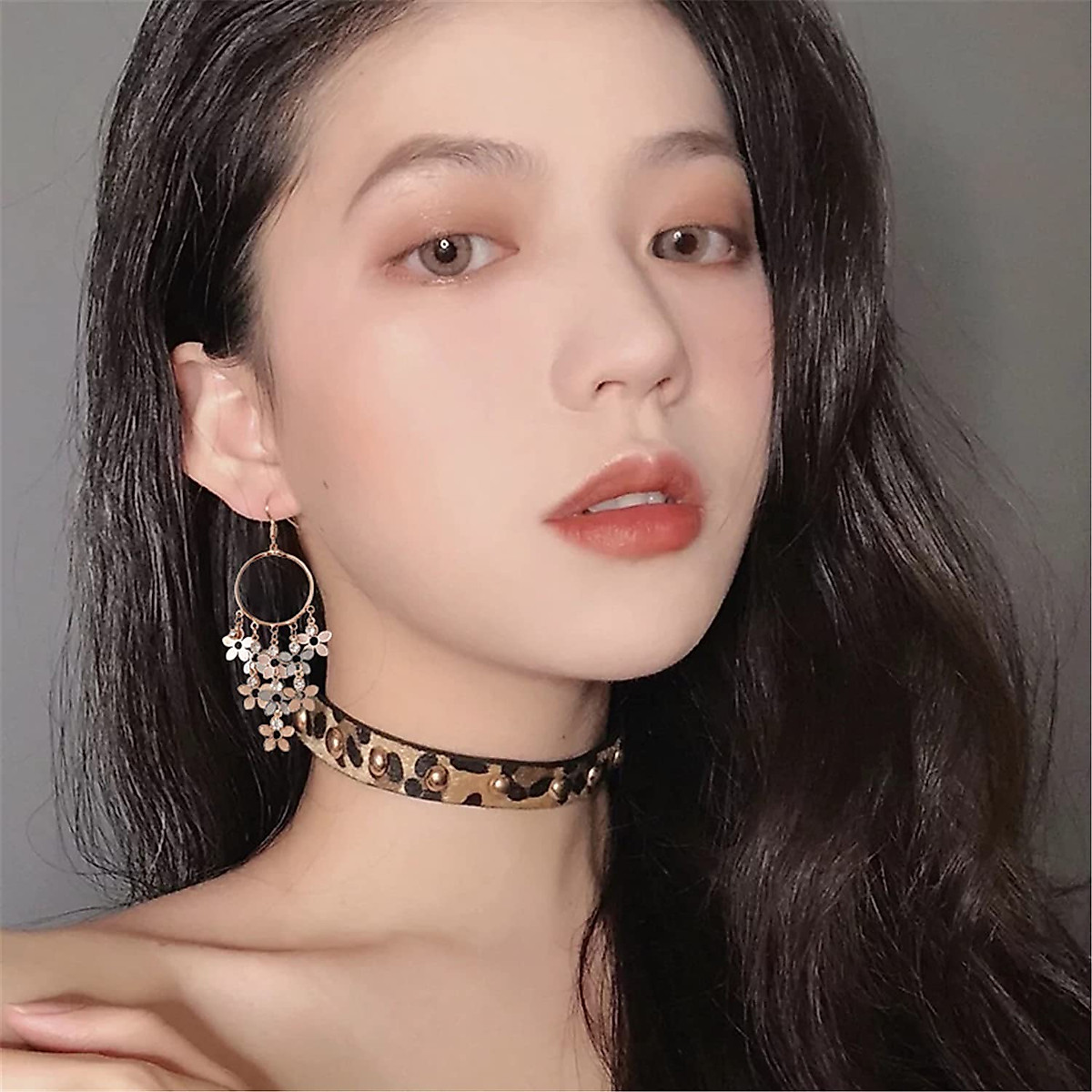 ANDPAI Bohemian Long Colorful Chandelier Tassel Flower Dangle Drop Hoop Earrings for Women(Gold)