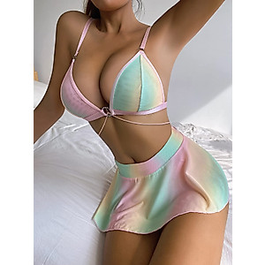 SHENHE Women's Sexy Mini Skirt Lingerie Set Babydoll Bralette Wireless Bra and Panty Multicolor