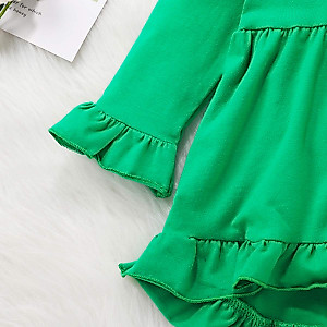 St. Patrick's Day Toddler Girl Outfit Long Sleeves Top+Clovers Pants+Scarf Toddler Girl St Patrick's Day Clothes (Dark Green, 5-6T)