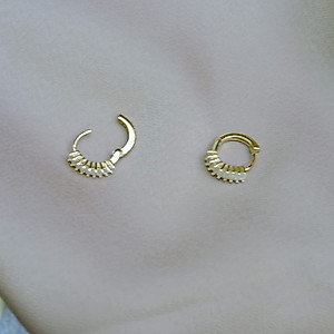 18K Gold Plated Baguette CZ Hoop Earrings | Sterling Silver Small Gold Hoops 10mm | Everyday Minimalist Earlobe or Cartilage Second Hole Earrings