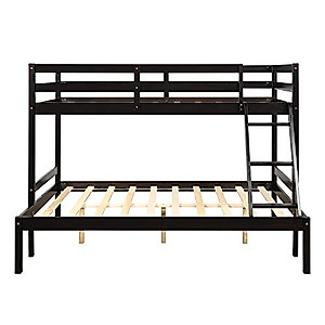 Twin Over Full Bunk Bed with Ladder, Solid Wood Bunk Beds Twin Over Full Size with Guardrail, Twin Over Full Bunk Bed Frame, Can Be Separated Into Twin/Full Size Bed, No Box Spring Needed (Espresso)