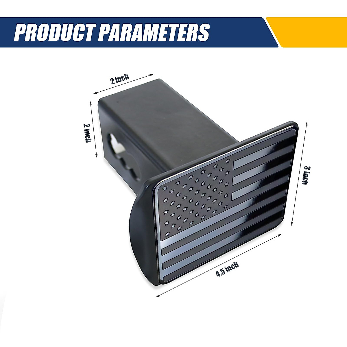 ZKFAR Pack-1 Trailer Hitch Cover, American Flag Plug Cover, Metal Rear Receiving Tube Cover, 2" Automotive Dust Plug, Protective Cover with Pin Bolt, Universal for Most SUVs, Trailers (Black)