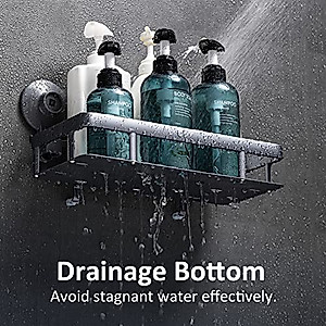 TAILI Aluminum Shower Caddy with Suction Cup, Shower Shelf Drill-Free Storage Basket for Shampoo, Body Wash, Rustproof Kitchen Bathroom Bedroom Organizer, Strong Weight Bearing of 22 LBS, Black