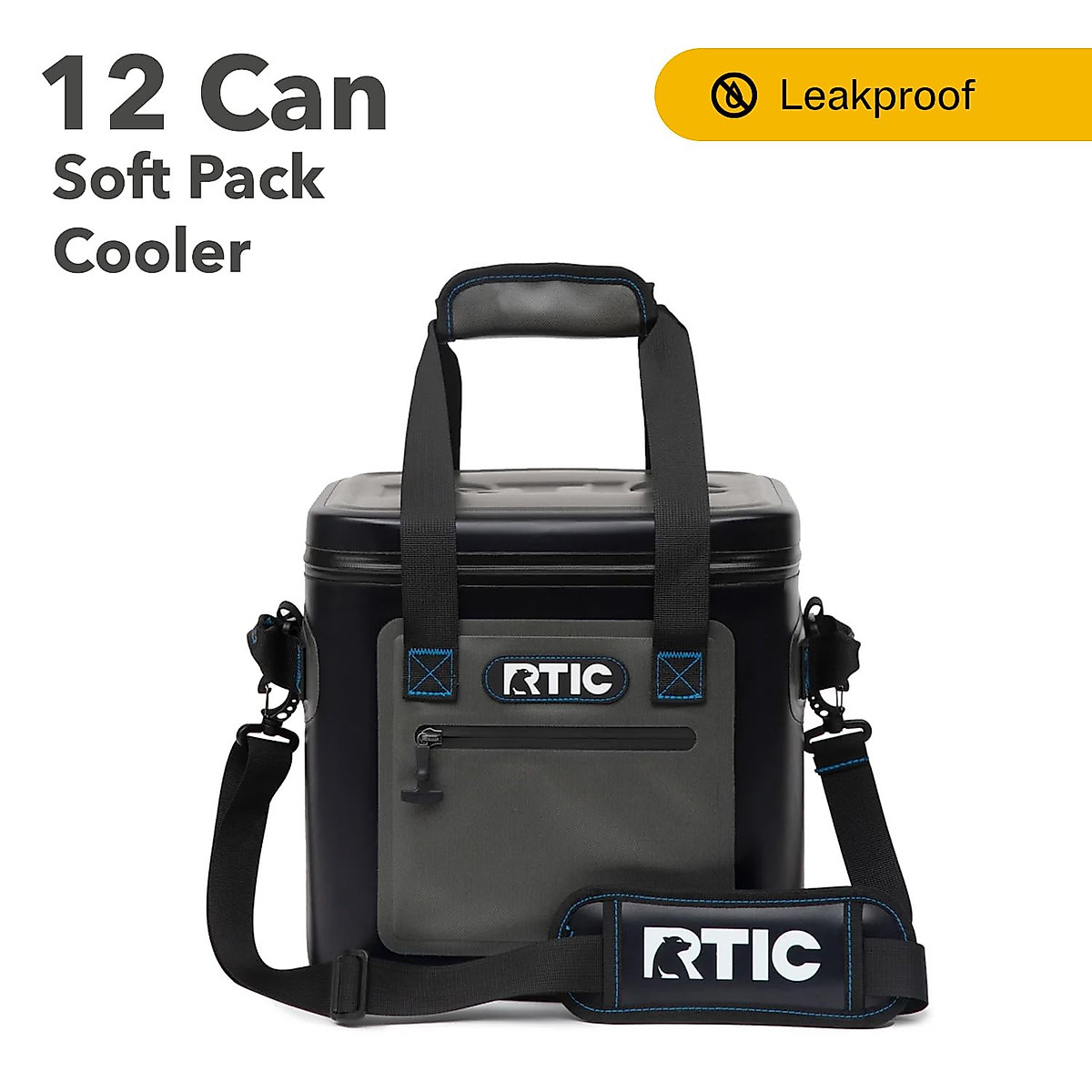 RTIC Soft Cooler 12 Can, Insulated Bag Portable Ice Chest Box for Lunch, Beach, Drink, Beverage, Travel, Camping, Picnic, Car, Trips, Floating Cooler Leak-Proof with Zipper, Blue/Grey