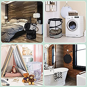 4 Set Pop up Laundry Hamper with Lid Mesh Collapsible Laundry Baskets with Handles Round Foldable Pop up Hamper with Sticky Hooks for Dirty Clothes Storage Room Organizer Travel Room Dorm White, Black