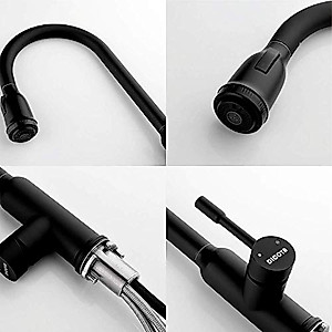 DICOYA Kitchen Faucets with Pull Down Sprayer, 4 Function Sprayer, Power Rinsing, Easy Clean, Water Saving, 304 Stainless Steel, Kitchen Sink Faucet, Single Lever, Gooseneck, Deck Plate, Black Matte